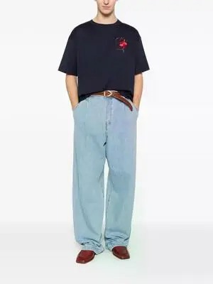 Drole De Monsieur Hibiscus-embroidered T-shirt - Blue