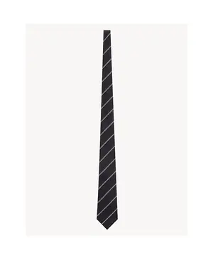 Saint Laurent Striped Wide Tie - Black/light Brown And Off White