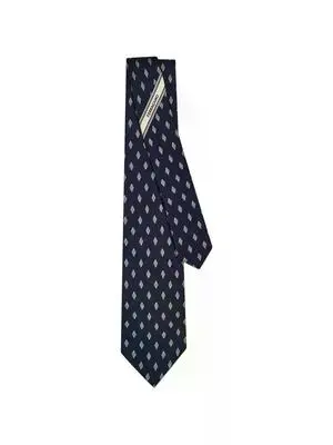 FERRAGAMO Micro Gancini Print Silk Neck Tie - Blue