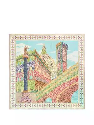 FERRAGAMO Palazzo Spini Feroni Print Silk Scarf Pink