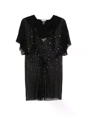 PIN-UP STARS Rhinestone Rain Hooded Blouse - Black