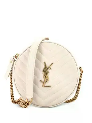 Saint Laurent Vinyle Round Camera Bag Matelasse Chevron Leather Crossbody Bag - Neutrals