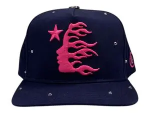 HELLSTAR Og Logo Rhinestone Snapback Hat - Pink/navy Blue