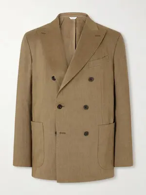 Boglioli Double-breasted Linen, Virgin Wool And Mohair-blend Suit Jacket