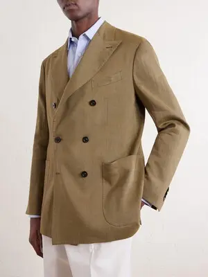 Boglioli Double-breasted Linen, Virgin Wool And Mohair-blend Suit Jacket