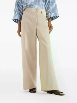 Brunello Cucinelli Palazzo Pants With Monili Detail - Neutrals