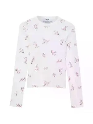 MSGM Floral Print Knitted Top - White