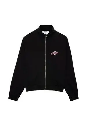 MSGM Embroidered Zip Sweatshirt - Black