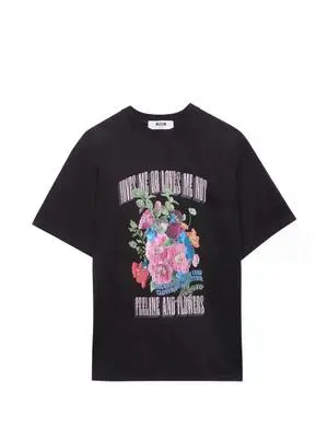 MSGM Floral-print T-shirt - Black