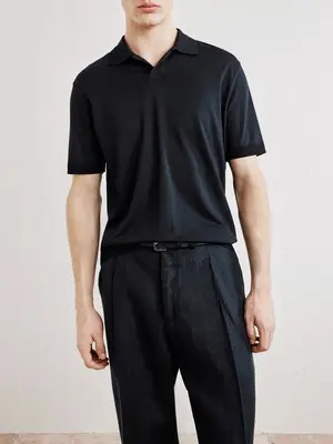 Altea Pierre Lyocell And Cotton-blend Polo Shirt - Black