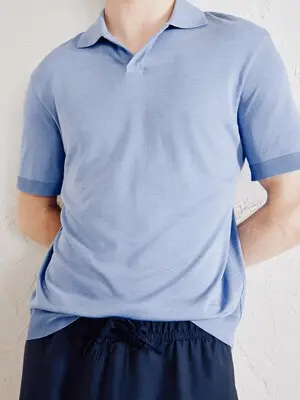 Altea Pierre Lyocell And Cotton-blend Polo Shirt - Blue