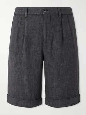 Barena Venezia Scandola Simodo Straight-leg Pleated Linen-blend Gabardine Shorts - Gray