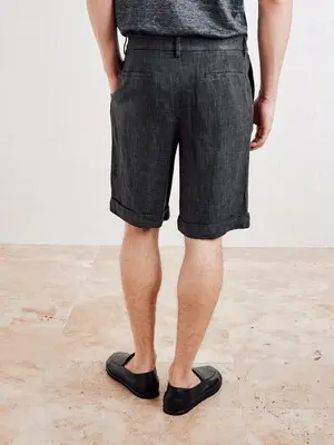 Barena Venezia Scandola Simodo Straight-leg Pleated Linen-blend Gabardine Shorts - Gray