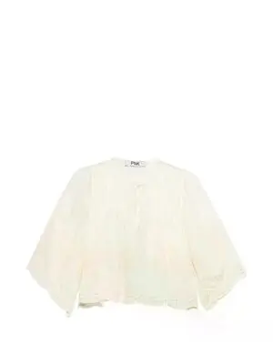 PNK Pleated Embroidered Blouse - Neutrals
