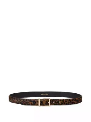 Sandro Leopard Print Leather Belt - Brown