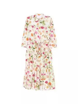 Carolina Herrera Poppy-print Tiered Midi Dress - Neutrals