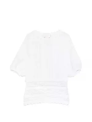 GENNY Scallop-trim Short-sleeve Sweater