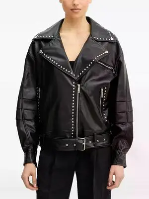 FRACOMINA Stud-embellished Zip-up Biker Jacket - Black
