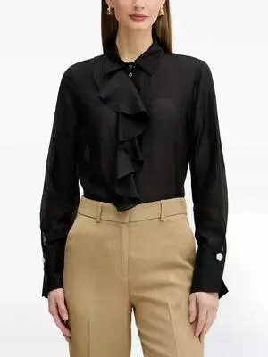 FRACOMINA Ruffled-detail Button-up Shirt - Black