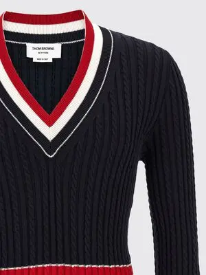 Thom Browne Cotton V-neck Jumper - Navy