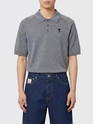 AMI Paris Knitted Wool Polo Shirt - Grey
