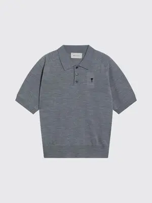 AMI Paris Knitted Wool Polo Shirt - Grey