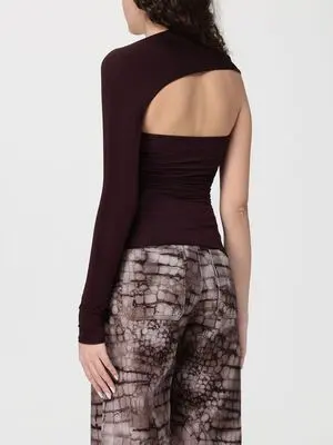 Elisabetta Franchi Stretch Viscose Cut Out One Shoulder Top - Brown