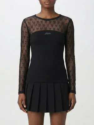Pinko Long-sleeve T-shirt With All-over Logo Tulle Inserts