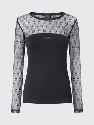 Pinko Long-sleeve T-shirt With All-over Logo Tulle Inserts