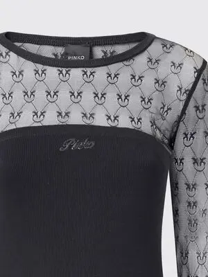 Pinko Long-sleeve T-shirt With All-over Logo Tulle Inserts