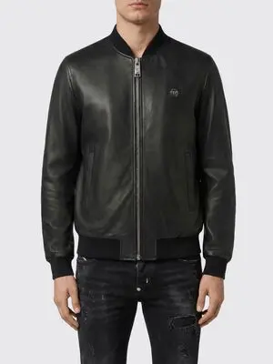Philipp Plein Leather Bomber Jacket - Black