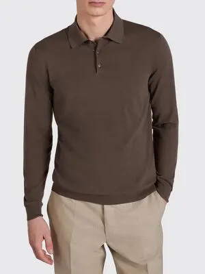 ZANONE Cotton And Silk Knit Polo Shirt - Brown