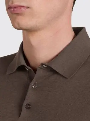 ZANONE Cotton And Silk Knit Polo Shirt - Brown