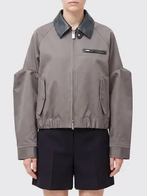Sacai Short Cotton Shirt Jacket With Leather Collar - Grey