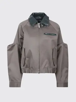 Sacai Short Cotton Shirt Jacket With Leather Collar - Grey