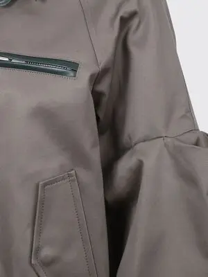 Sacai Short Cotton Shirt Jacket With Leather Collar - Grey