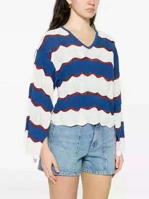 La DoubleJ Wave-pattern V-neck Sweater