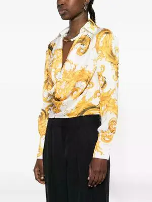 Versace Long-sleeve Baroque-print Blouse - White