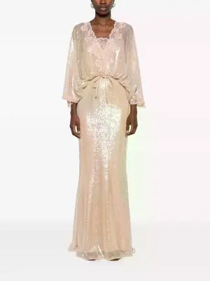 Elie Saab Lace Sequin Embellished Maxi Dress