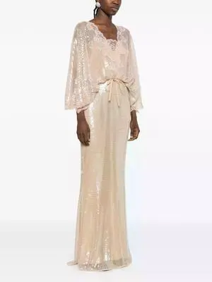 Elie Saab Lace Sequin Embellished Maxi Dress