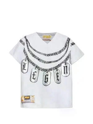 PDF Chain Print V-neck T-shirt - Grey