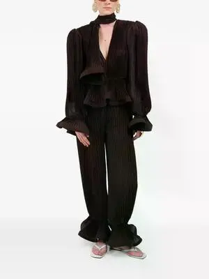 ROWEN ROSE Pleated Puffy Blouse - Brown