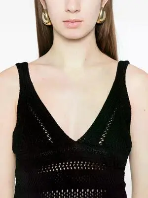 Alpha Studio Crochet V-neck Top - Black