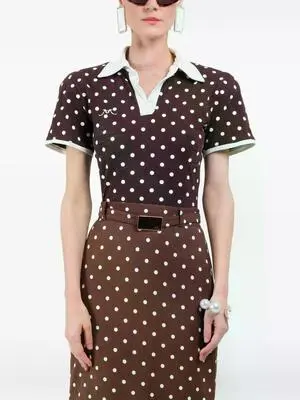 ROWEN ROSE Polka Dot Polo - Brown