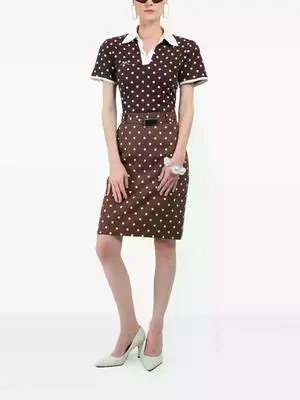 ROWEN ROSE Polka-dot Print Belted Midi Skirt