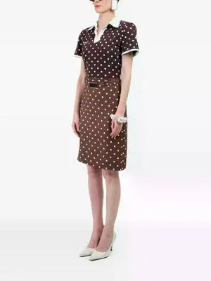 ROWEN ROSE Polka-dot Print Belted Midi Skirt