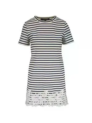 Veronica Beard Rhue Striped Lace-detail Mini Dress - Neutrals