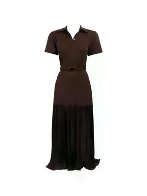 ROWEN ROSE Pleated Maxi Polo Dress - Brown