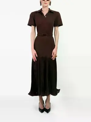 ROWEN ROSE Pleated Maxi Polo Dress - Brown