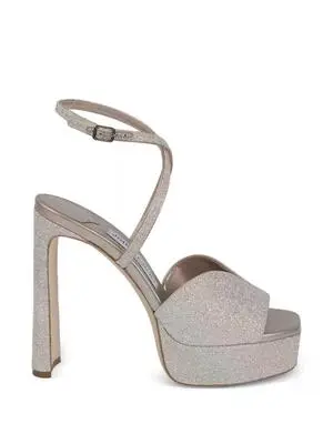 JIMMY CHOO Glitter Platform Sandals - Neutrals